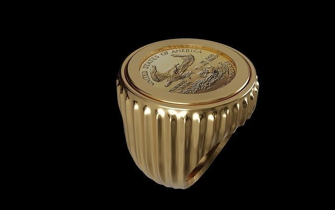 fluted American gold eagle full sovereign coin frame ring mount 3D ...
