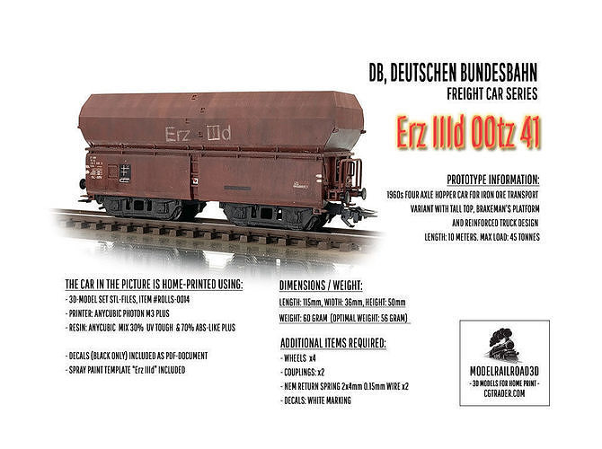 ROLLS-0014 German State Hopper car Erz IIId H0-scale 3D model 3D ...