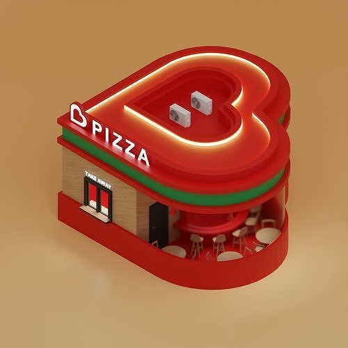 3D model Simple Low Poly Isometric Pizza Shop Low-poly 3D model VR / AR ...