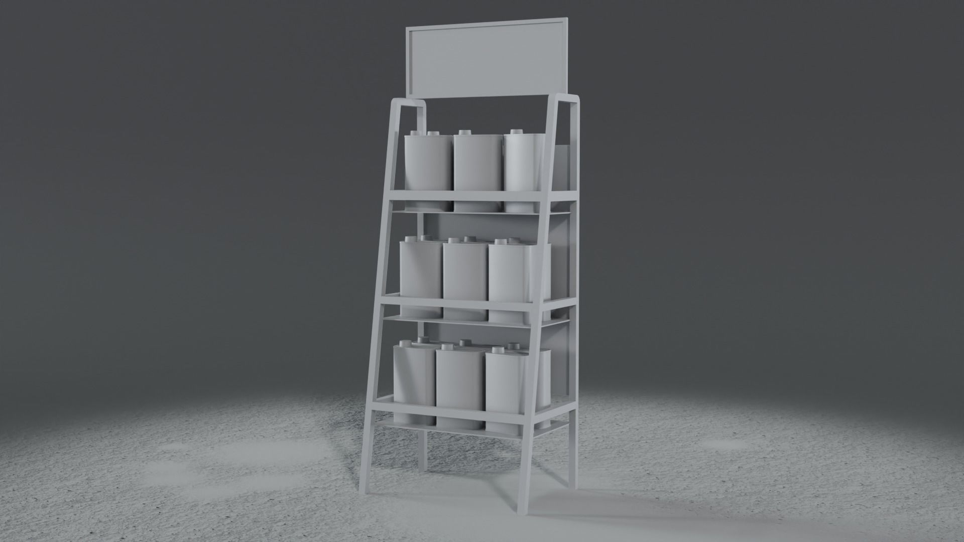 3D Model Collection 3 Realistic Motor Oil Display Racks with Oil Cans ...