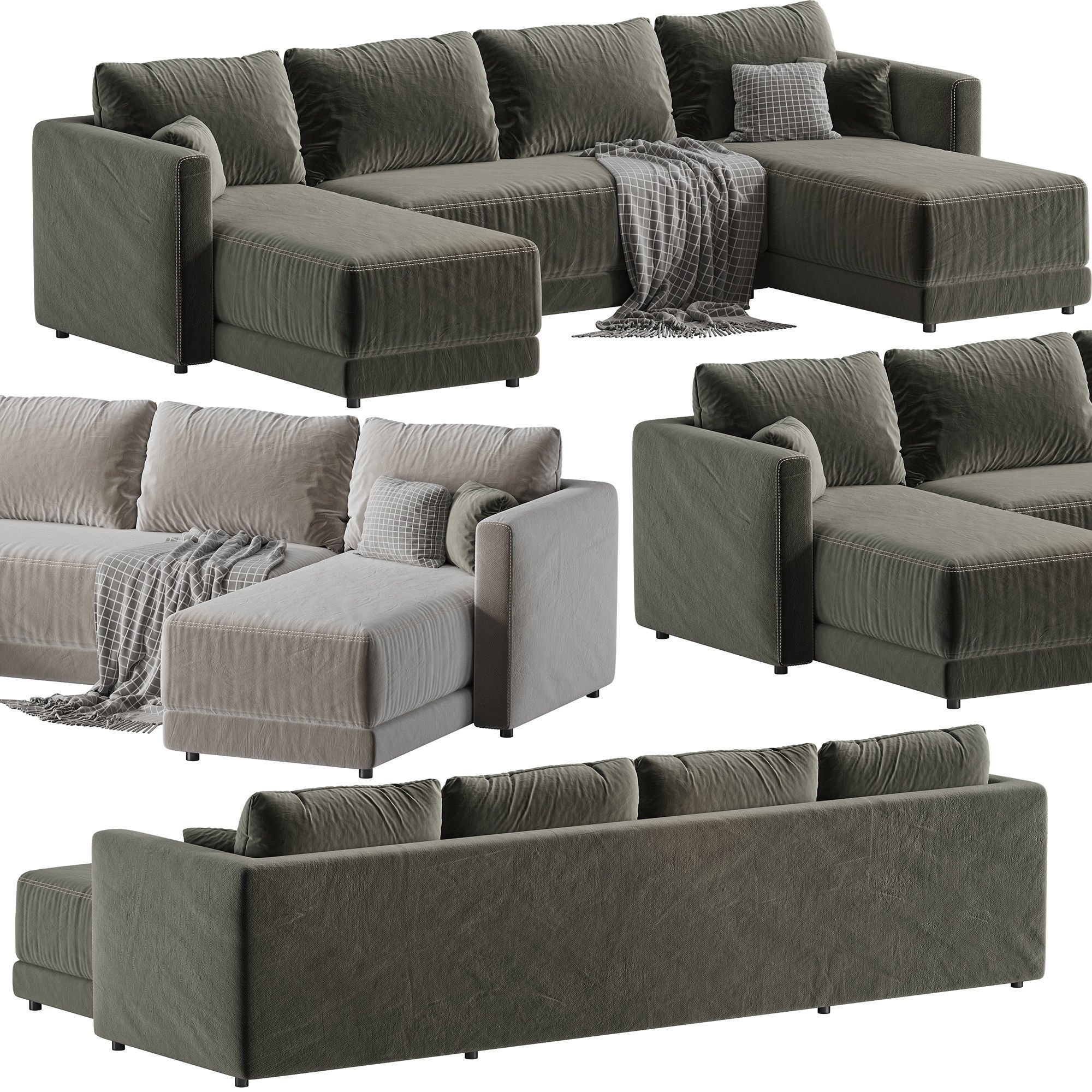 Gather Deep Bench Sectional Sofa 3D model | CGTrader