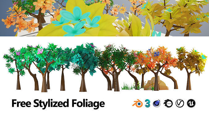 Stylized Trees and Foliage 3D Model Pack free VR / AR / low-poly 3D ...