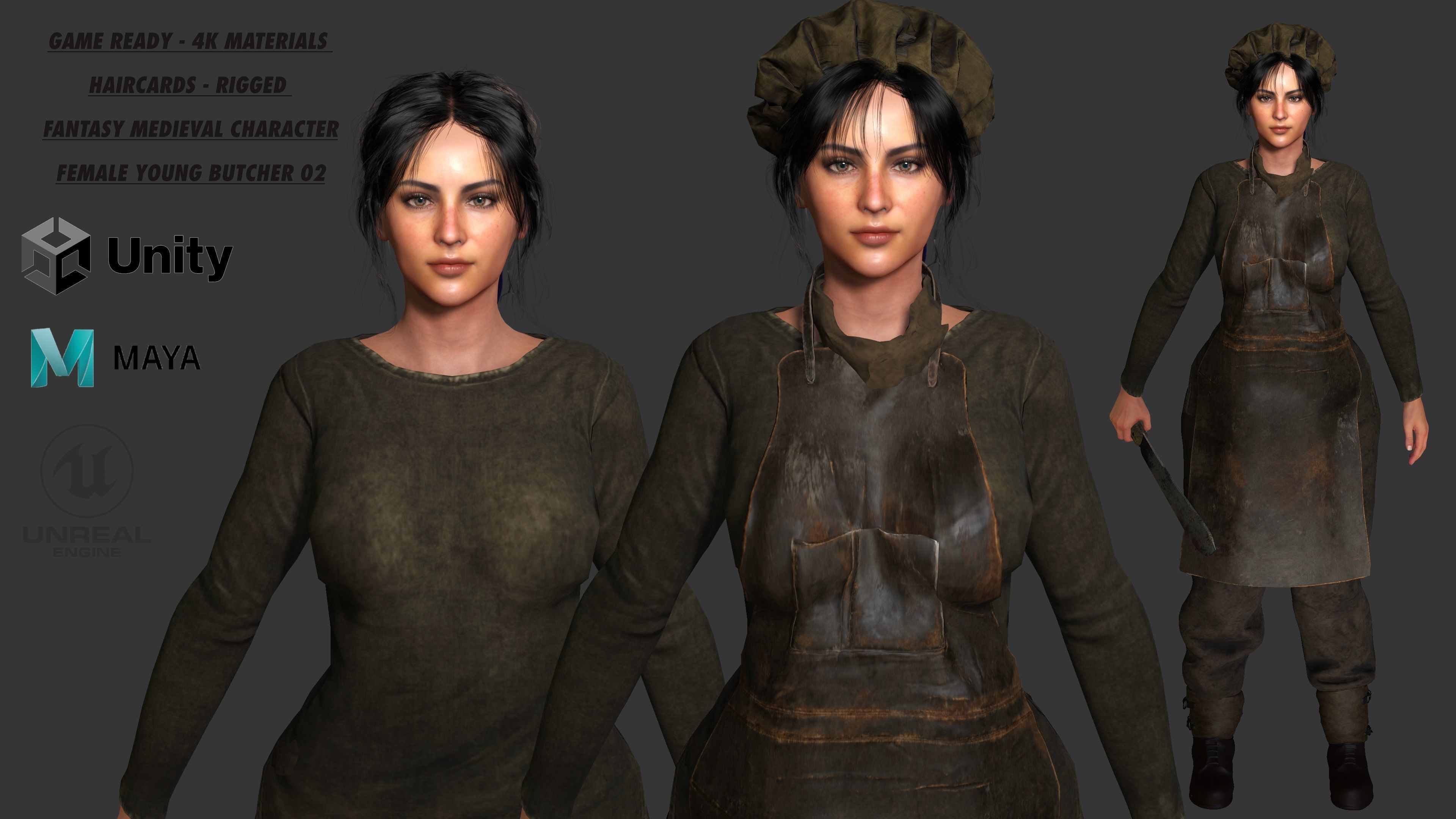 3D model AAA 3D FANTASY MEDIEVAL CHARACTER-YOUNG MEAT BUTCHER GIRL 02 ...