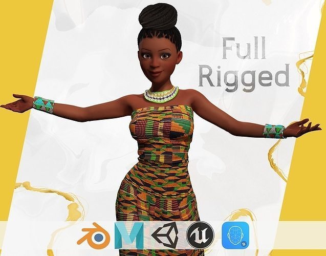 3D model African Elegance Afro-Culture - Rigged 3D Model of a Cute ...