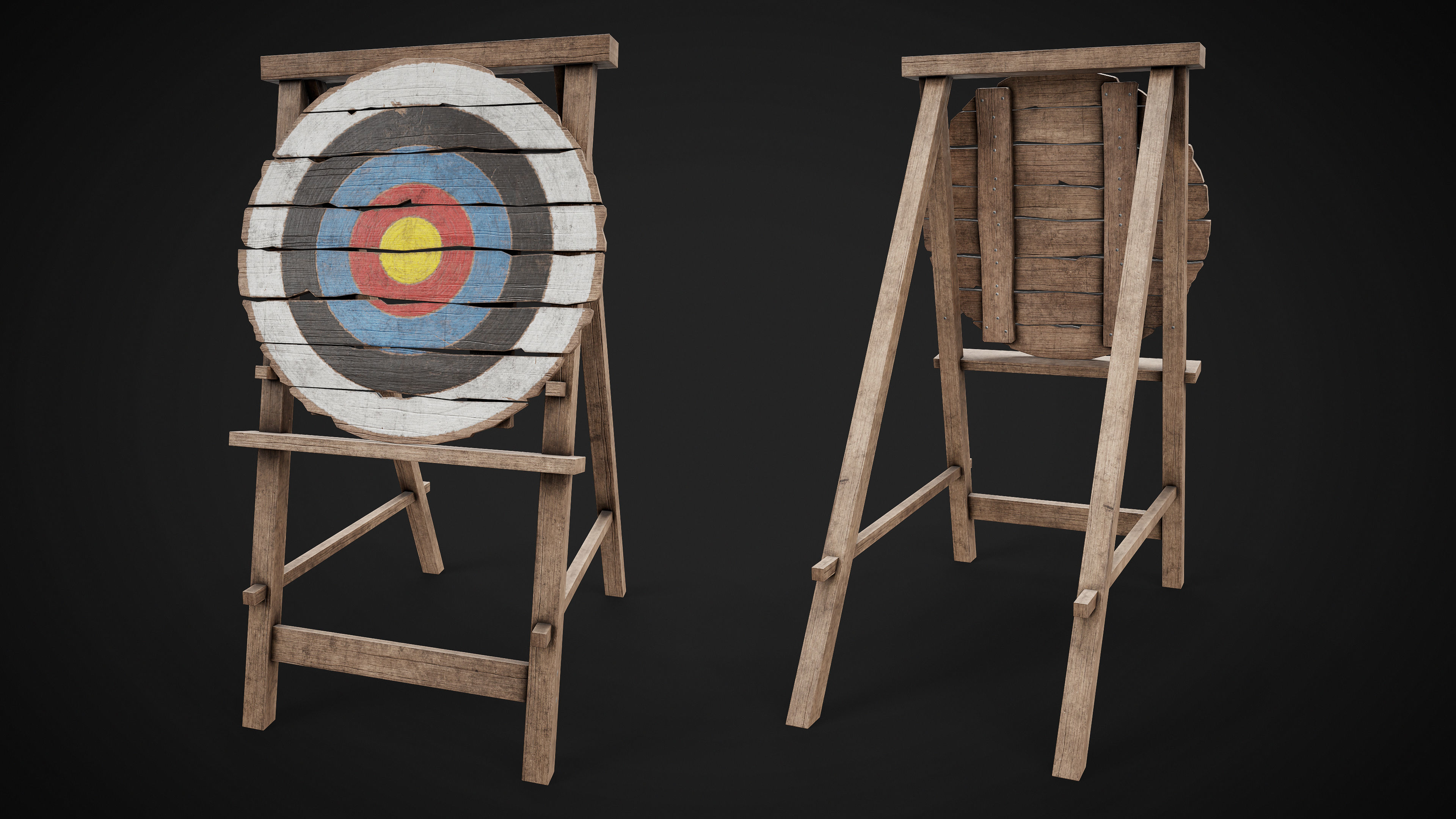 3D model Set of 3 Medieval Training Wooden Targets VR / AR / low-poly ...