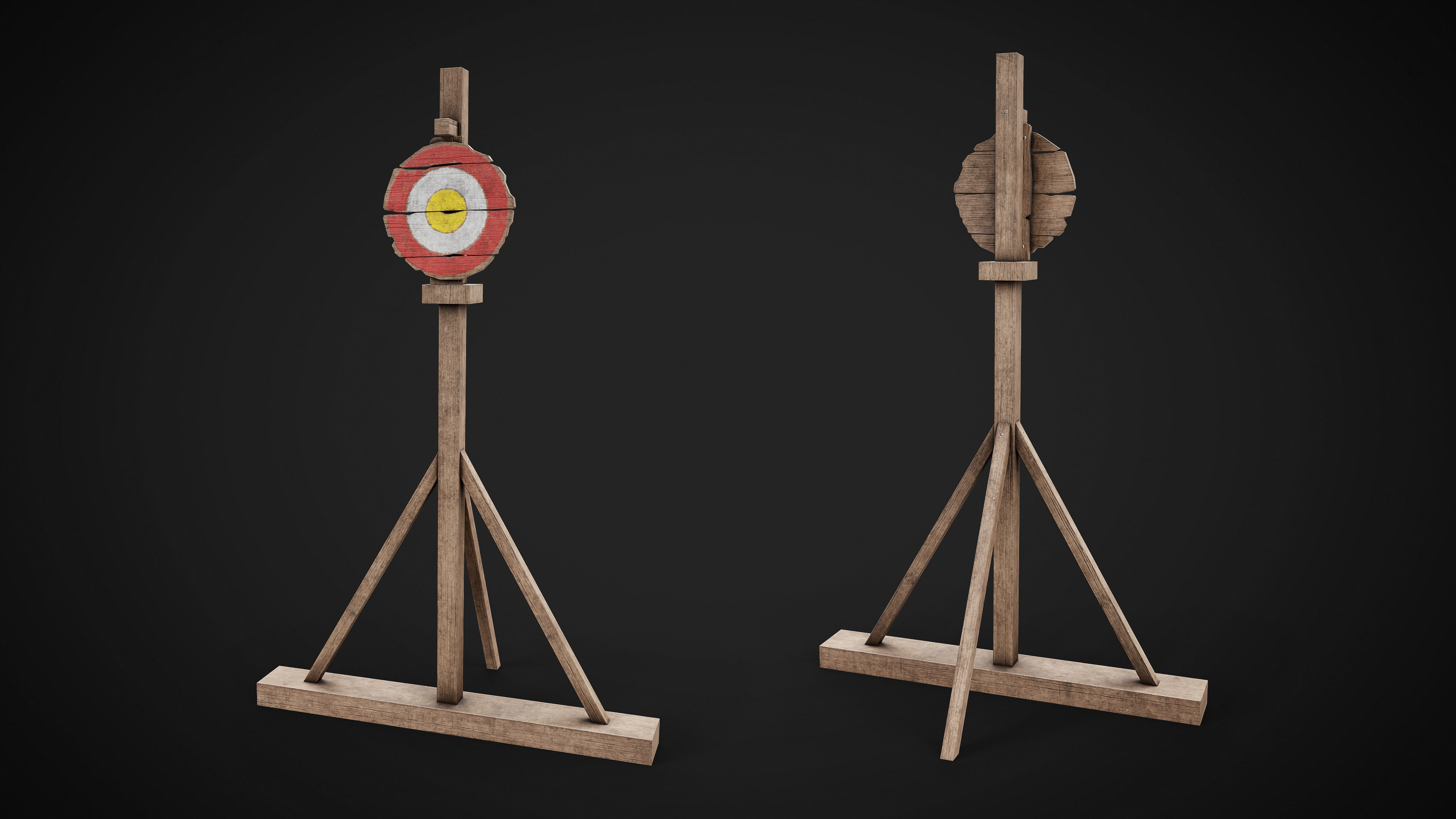 3D model Set of 3 Medieval Training Wooden Targets VR / AR / low-poly ...
