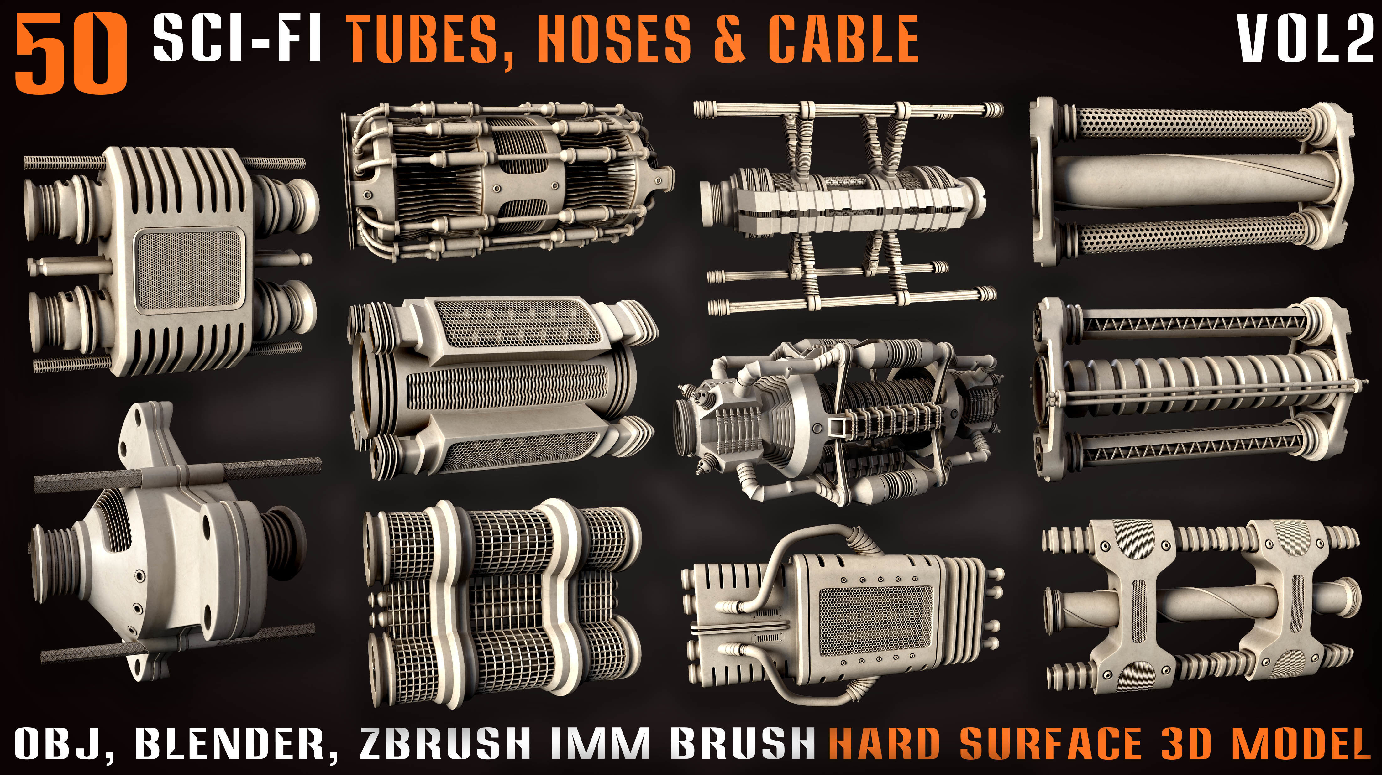 50 Sci-Fi Tubes- Hoses - Cables - vol2 3D model | CGTrader