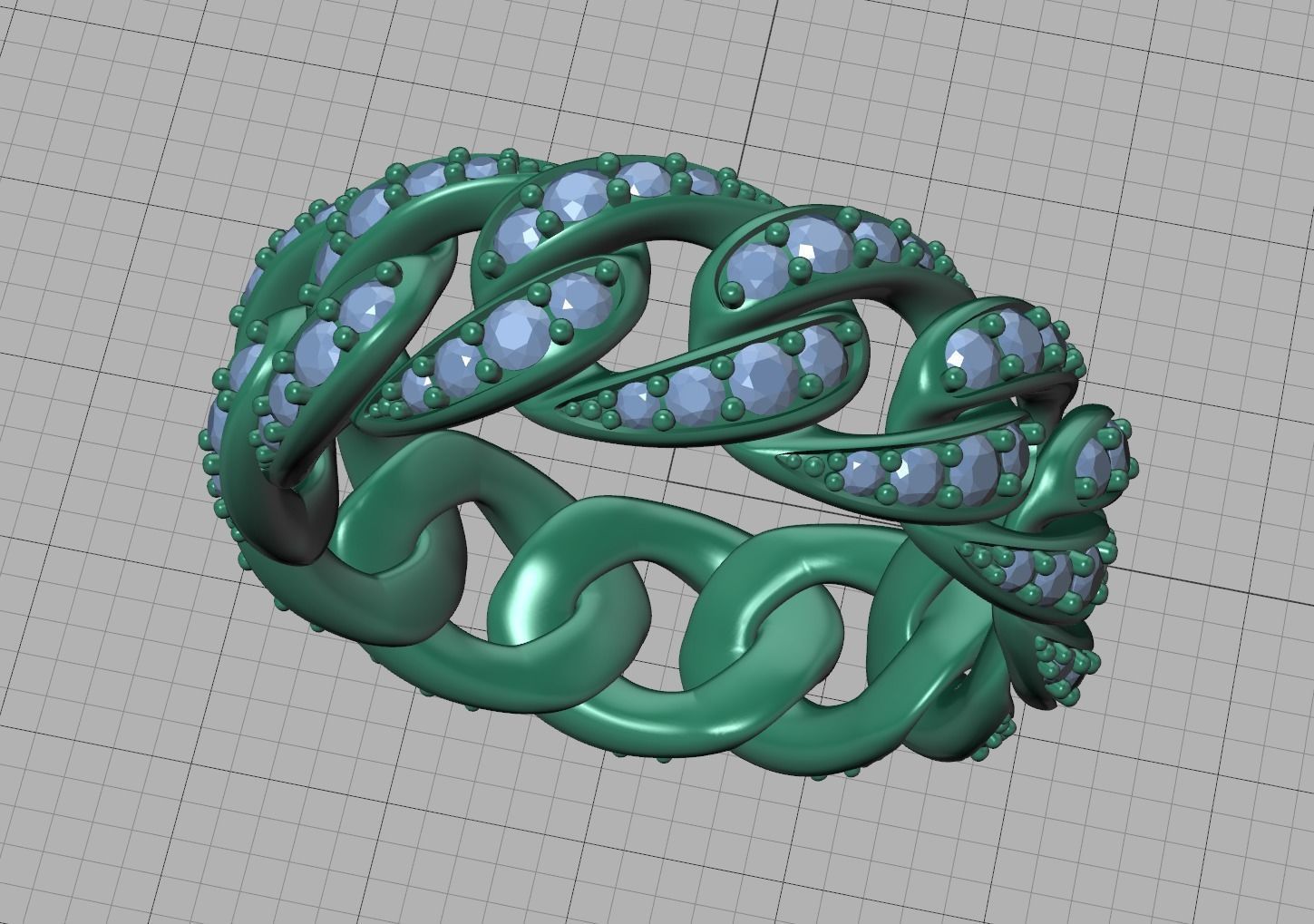 Cuban Diamond Chain Links Ring 3Dmodel 8US size 3D model 3D printable ...