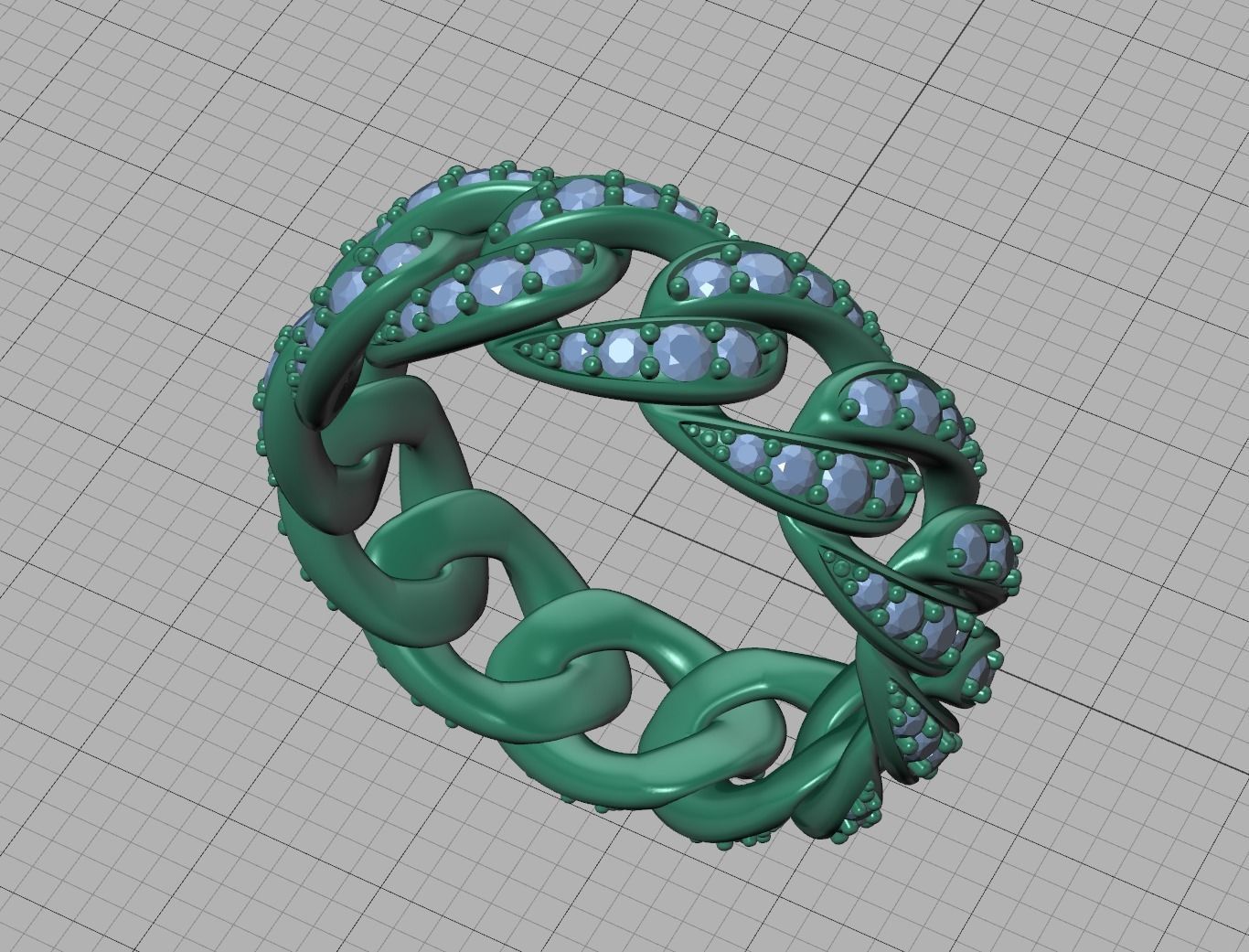 Cuban Diamond Chain Links Ring 3Dmodel 8US size 3D model 3D printable ...