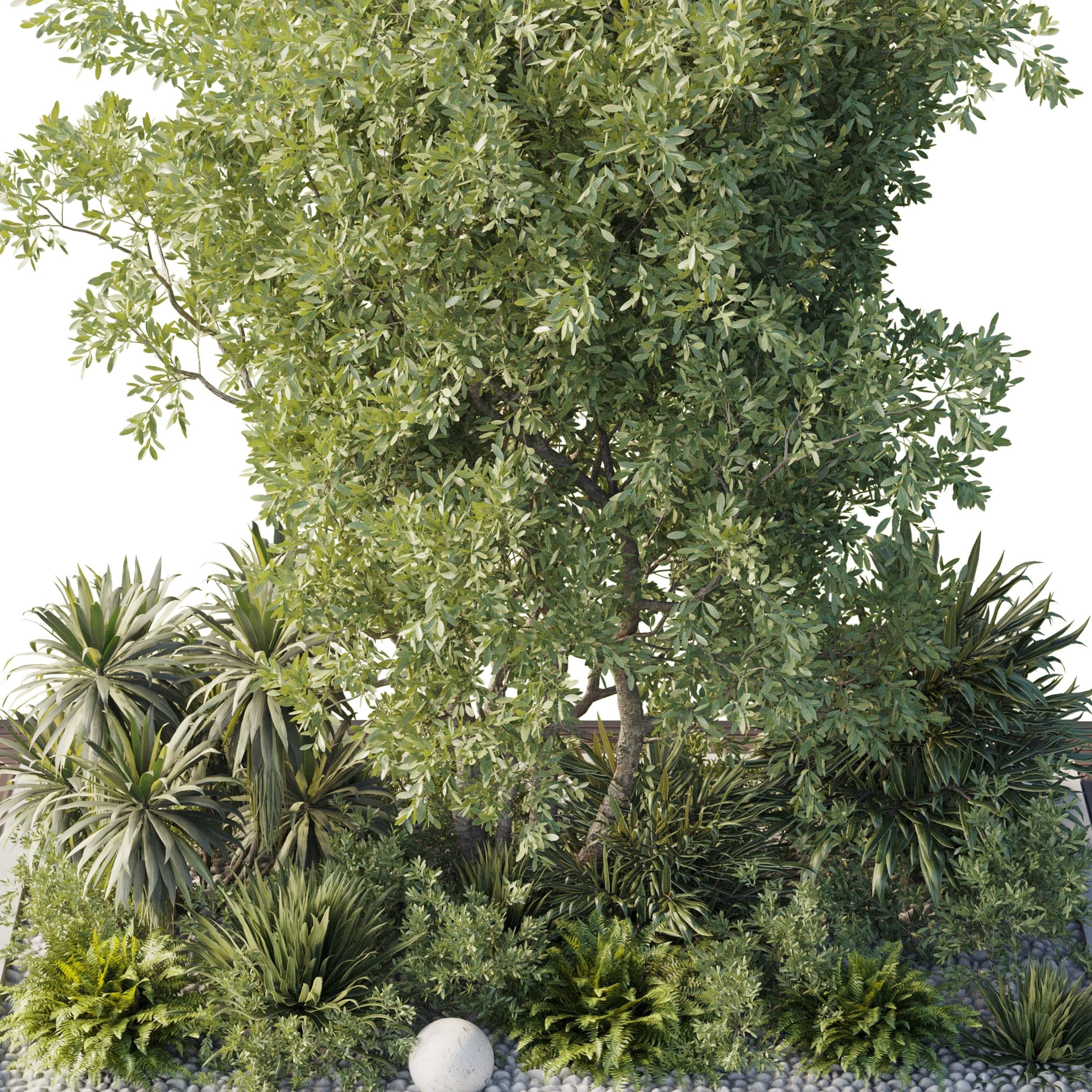 3D model Garden of Plants Tree shrubs and palms - outdoor garden set ...