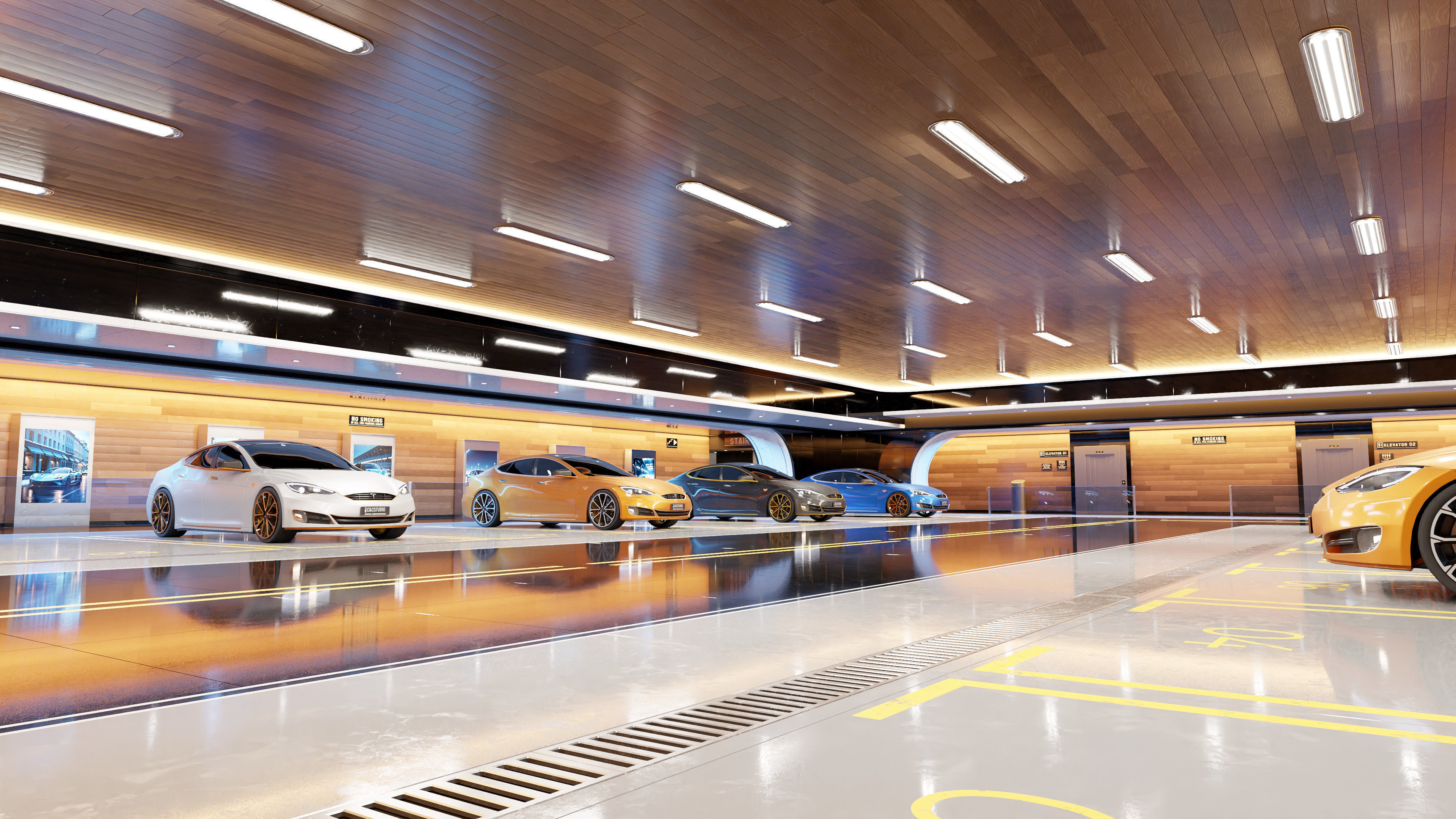 Modern Underground Luxury Car Park - Garage 3D Model 3D model | CGTrader