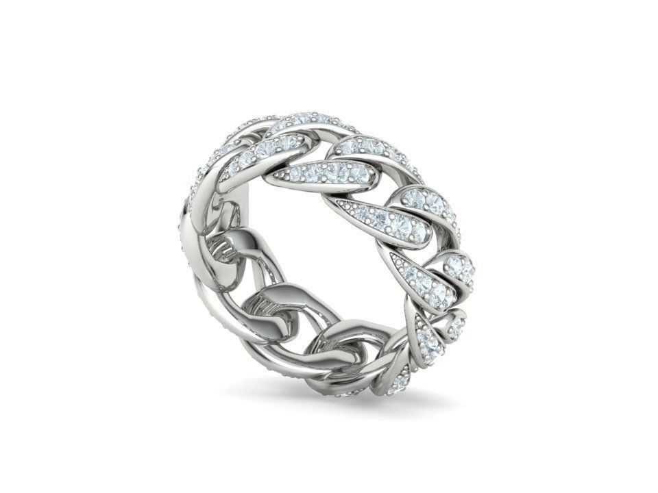 Miami Cuban Diamond Chain Ring 3Dmodel 6US size 3D model 3D printable ...
