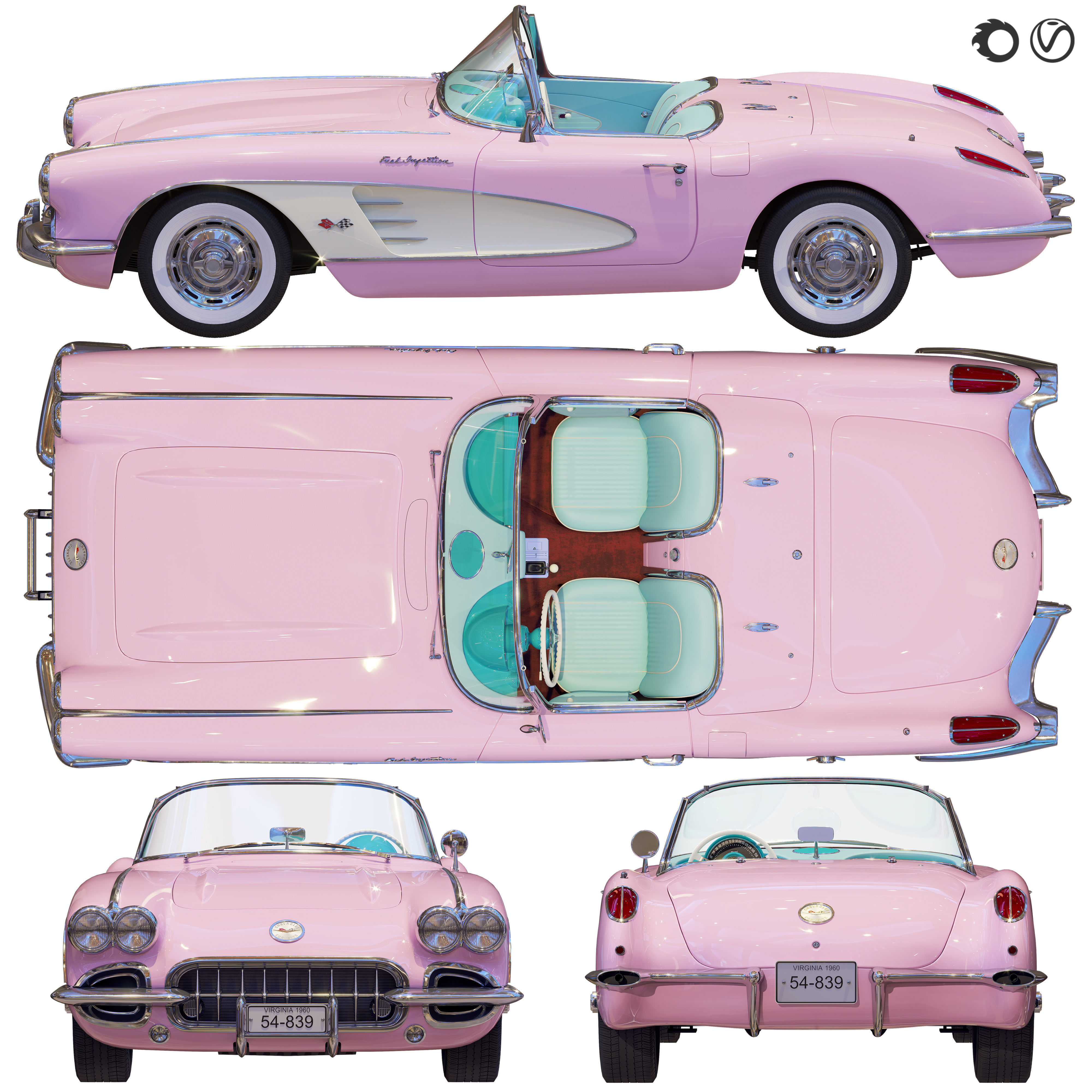 Chevrolet Corvette Coupe 1960 barbie 3D model rigged | CGTrader