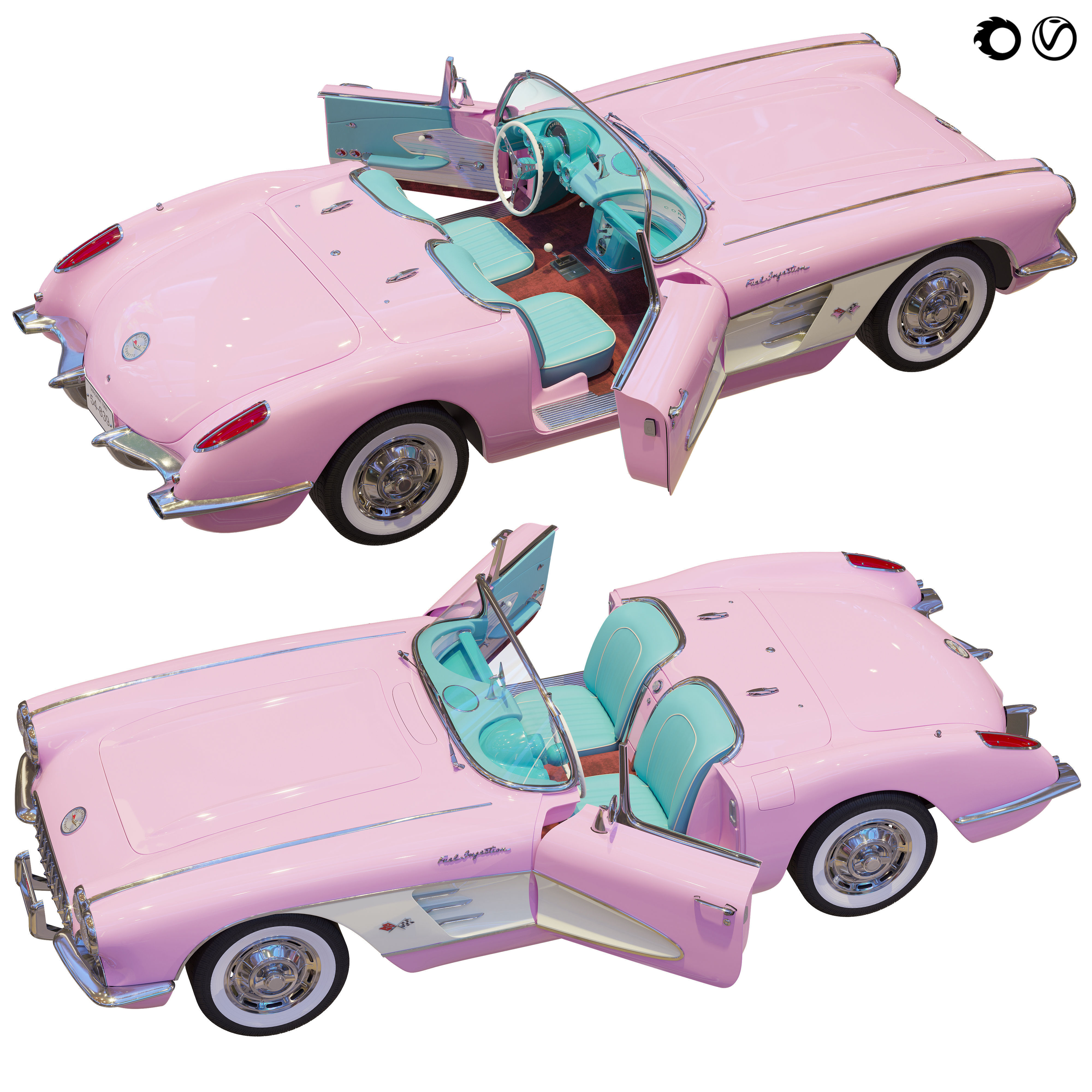 Chevrolet Corvette Coupe 1960 barbie 3D model rigged | CGTrader