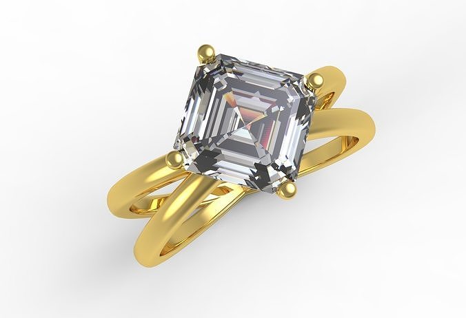 Antique Asscher Diamond Split Shank Solitaire Engagement Ring 3D model ...