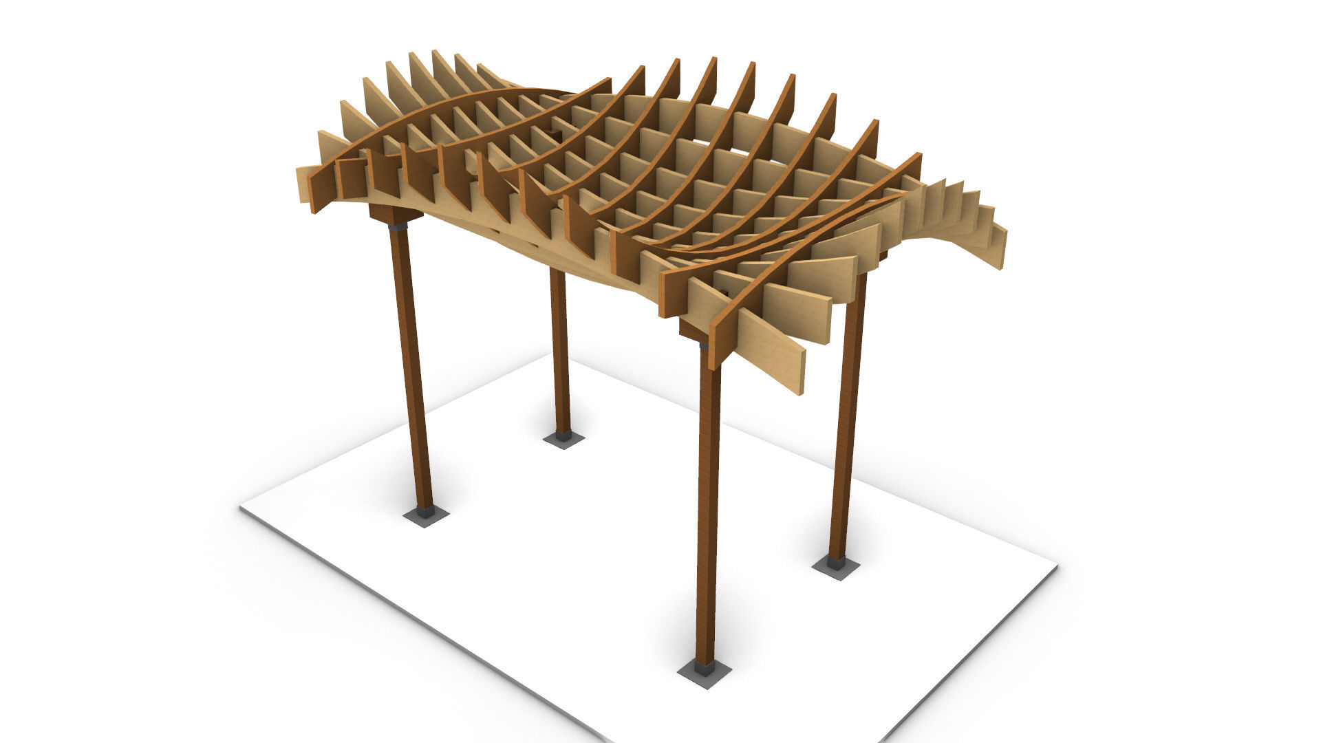 Wavy Parametric Pergola 02 3D model | CGTrader