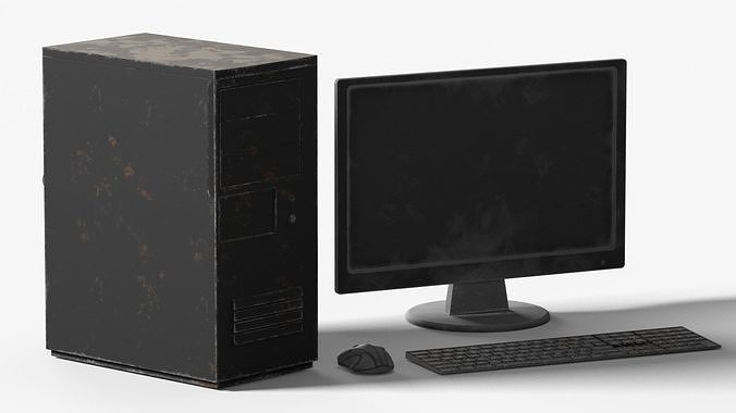 3D model Old Dusty and Rusty desktop computer and monitor VR / AR / low ...
