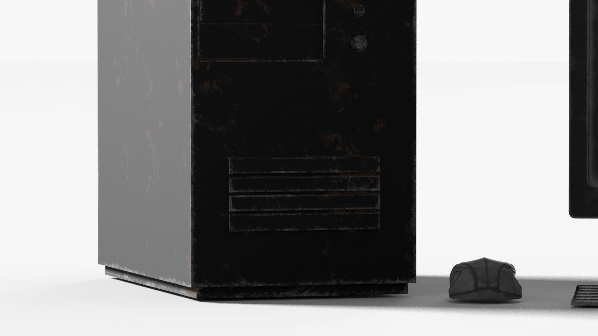 3D model Old Dusty and Rusty desktop computer and monitor VR / AR / low ...