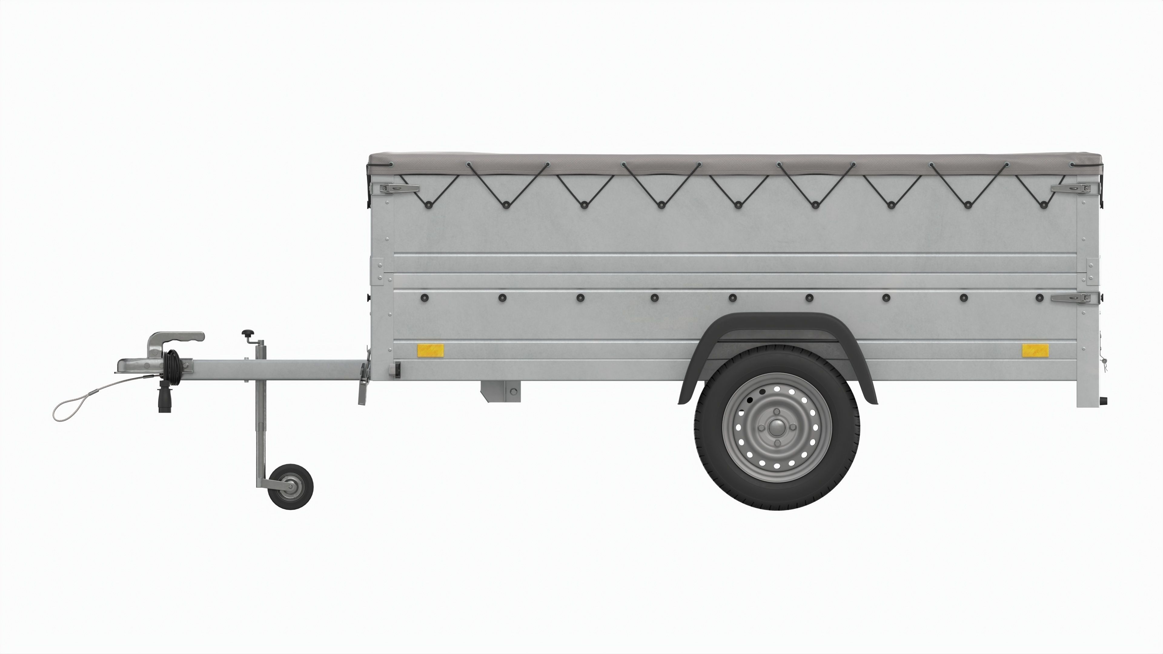 Single axle car trailer with extra walls cover jockey extended 3D model ...