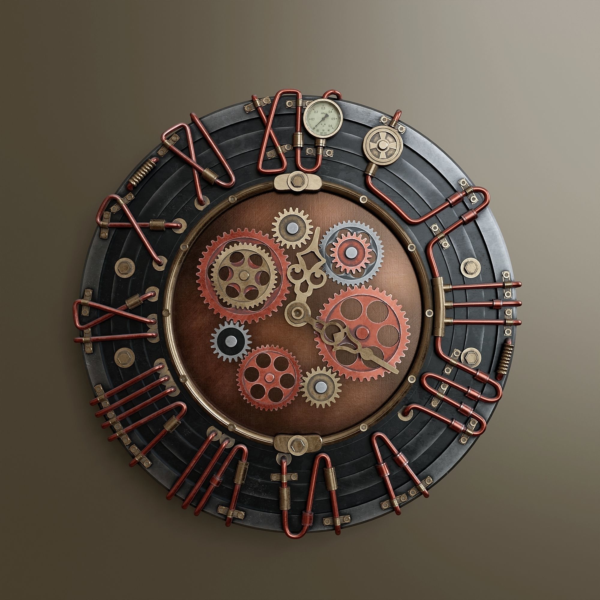 Steampunk wall clock 089 3D model | CGTrader