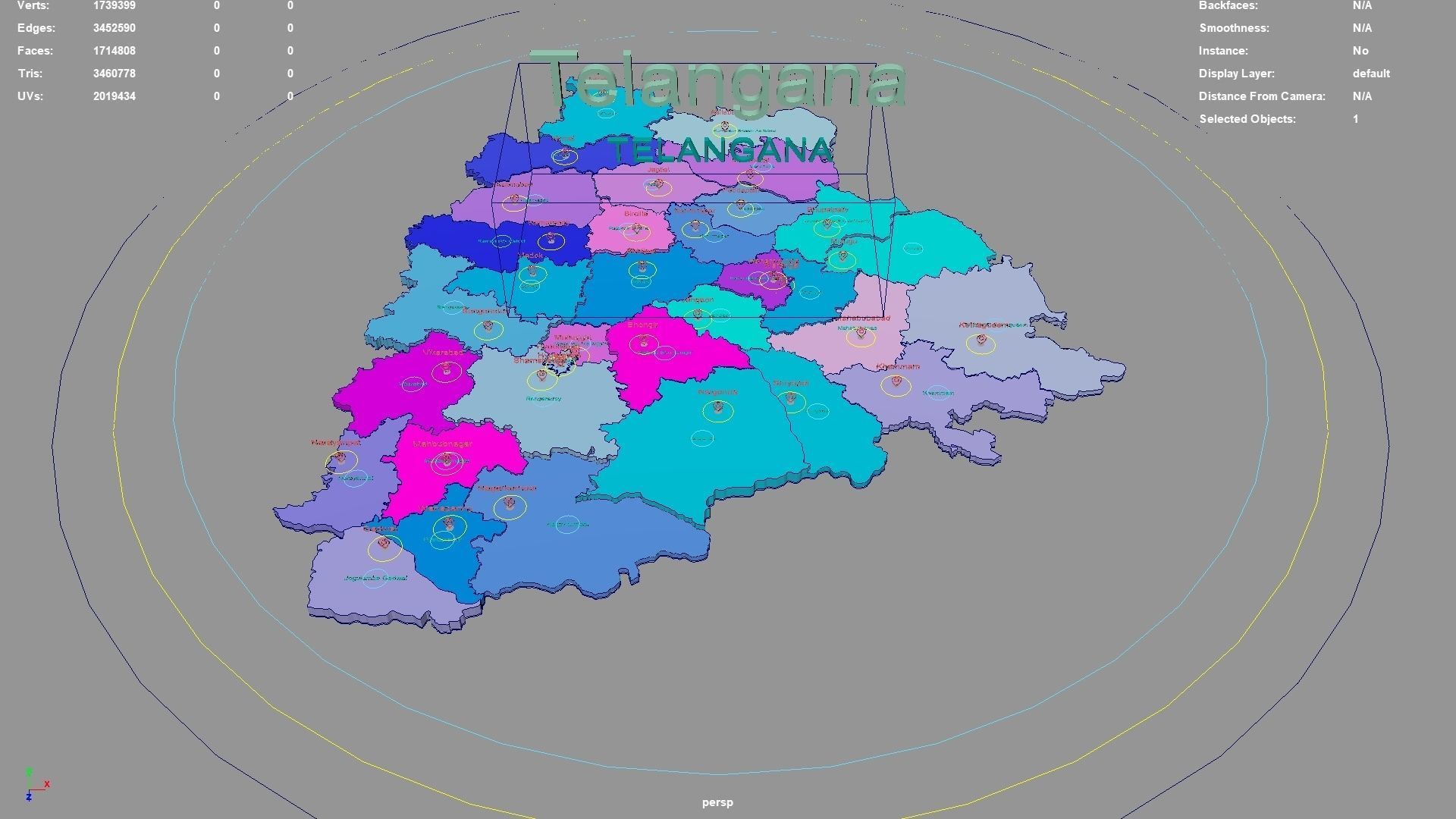 Telangana India map region 3D model geography political 3D model rigged ...