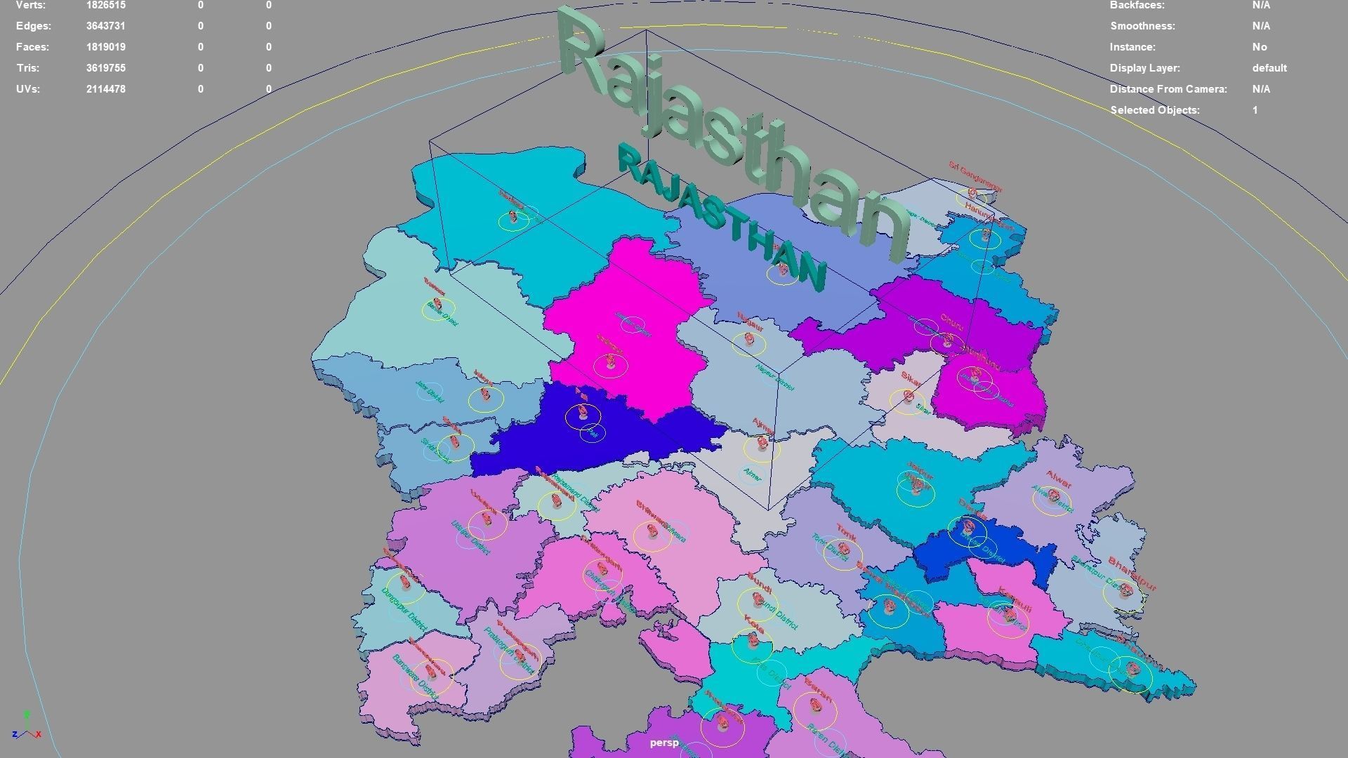 Rajasthan India map region 3D model geography political 3D model rigged ...