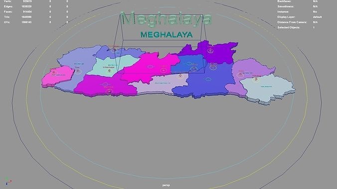 Meghalaya India map region 3D model geography political 3D model rigged ...