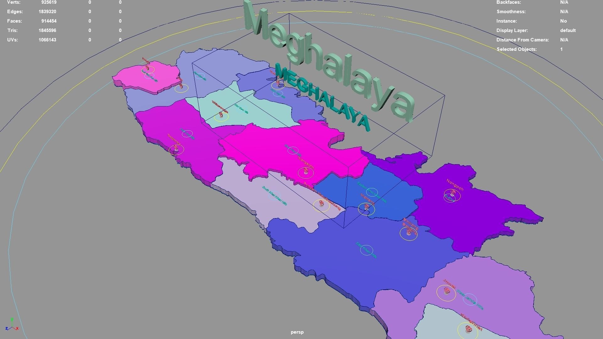 Meghalaya India map region 3D model geography political 3D model rigged ...