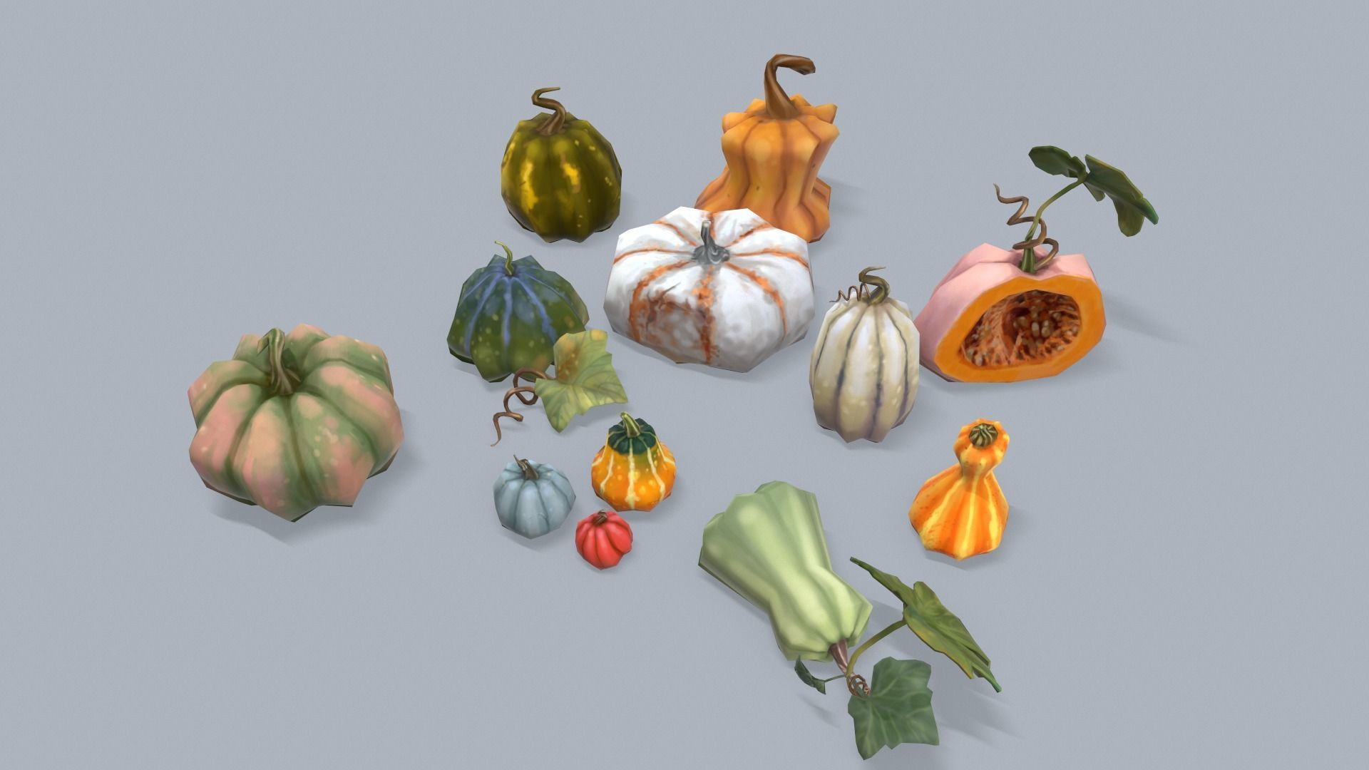 3D model Stylized lowpoly pumpkins set VR / AR / low-poly | CGTrader