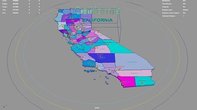 California United States USA map region 3D model geography 3D model ...