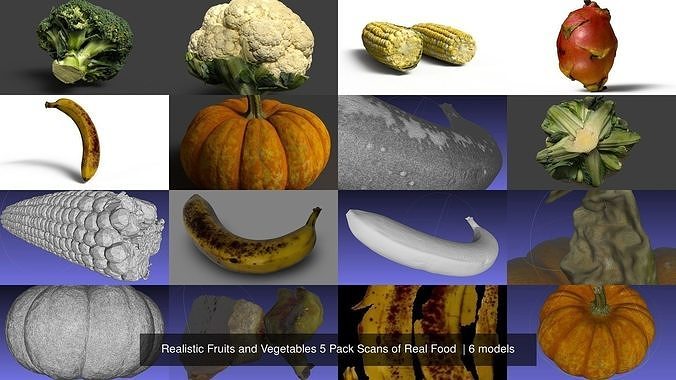 Realistic Fruits and Vegetables 5 Pack Scans of Real Food 3D Model ...