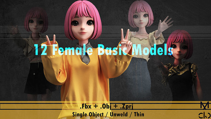 12 Models of Female Cartoon Character Clothing 3D model | CGTrader