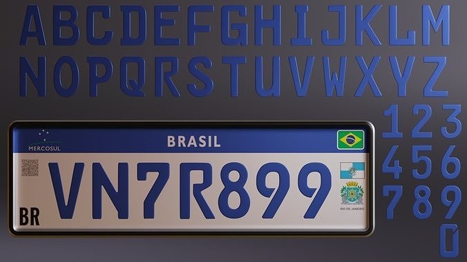Customizable Brazilian license plate 3D model | CGTrader