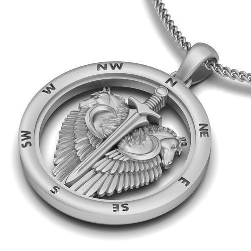 Horse compass pendant silver gold printable jewelry 3D model 3D model ...