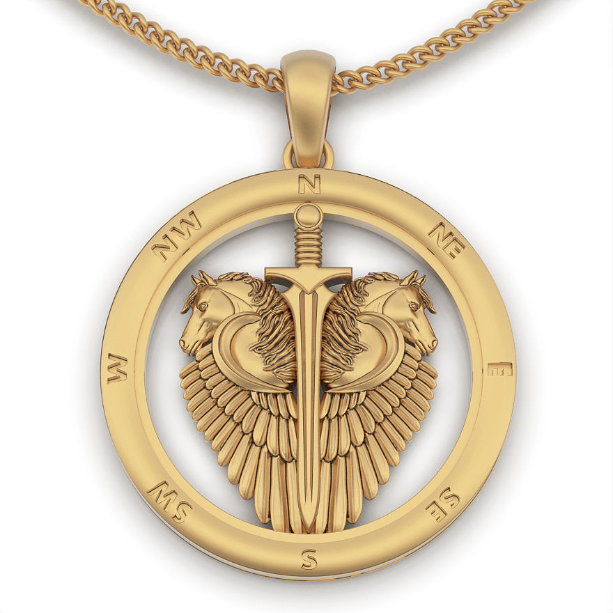 Horse compass pendant silver gold printable jewelry 3D model 3D model ...