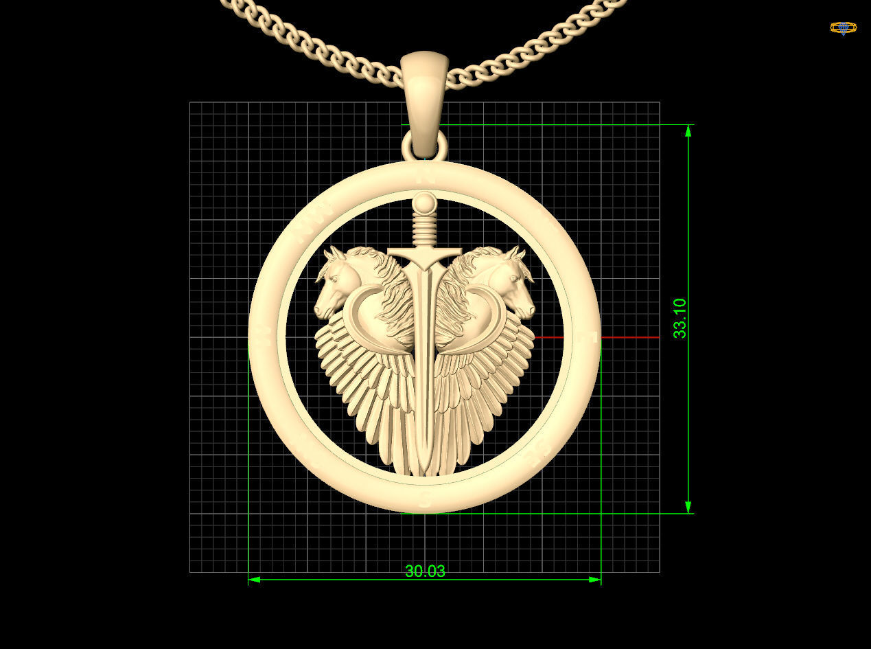 Horse compass pendant silver gold printable jewelry 3D model 3D model ...