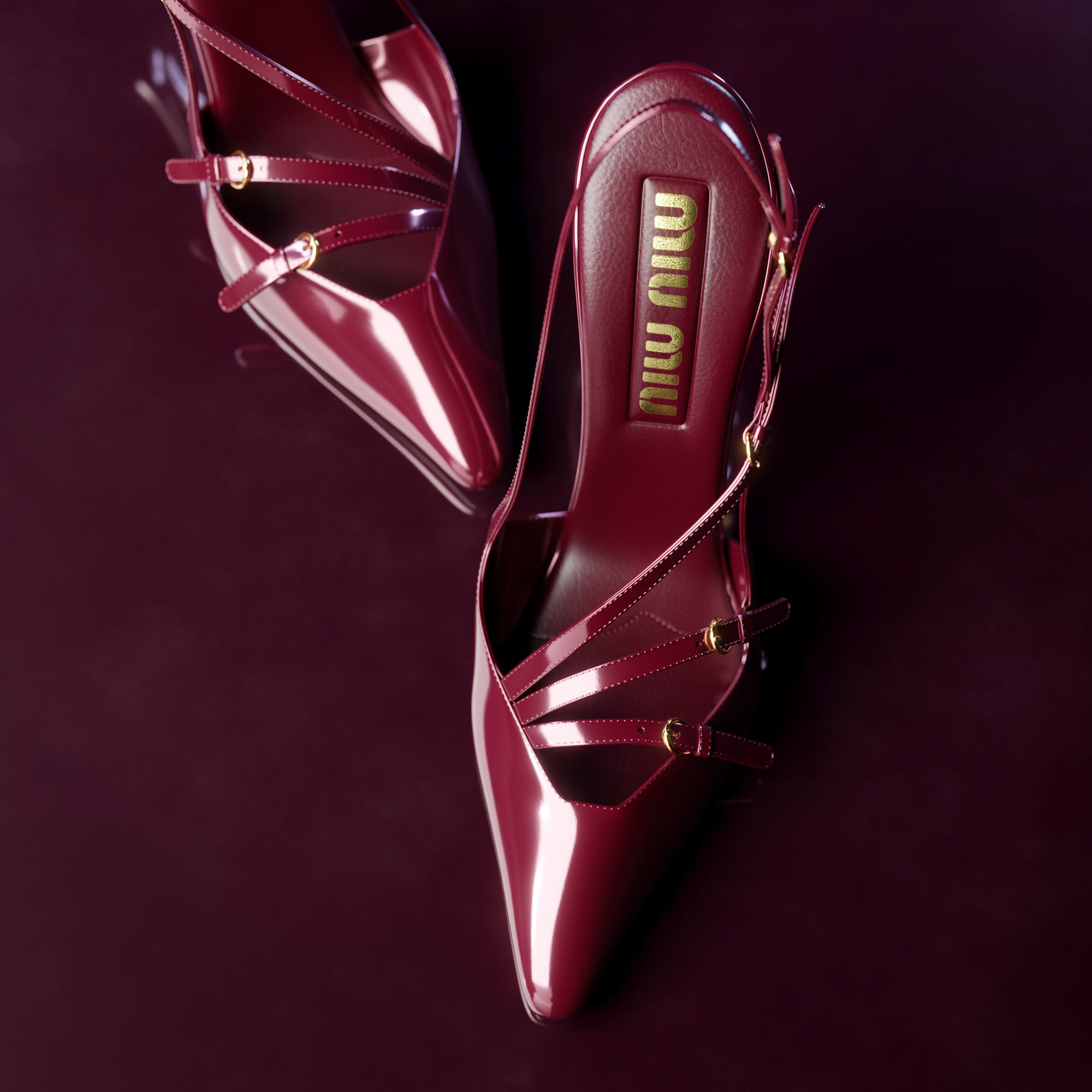 Miu Miu Patent Leather Slingbacks with Buckles 3D model | CGTrader