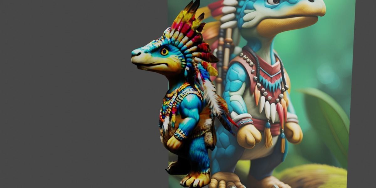 3D model brightly colored toy of a dinosaur with feathers VR / AR / low ...