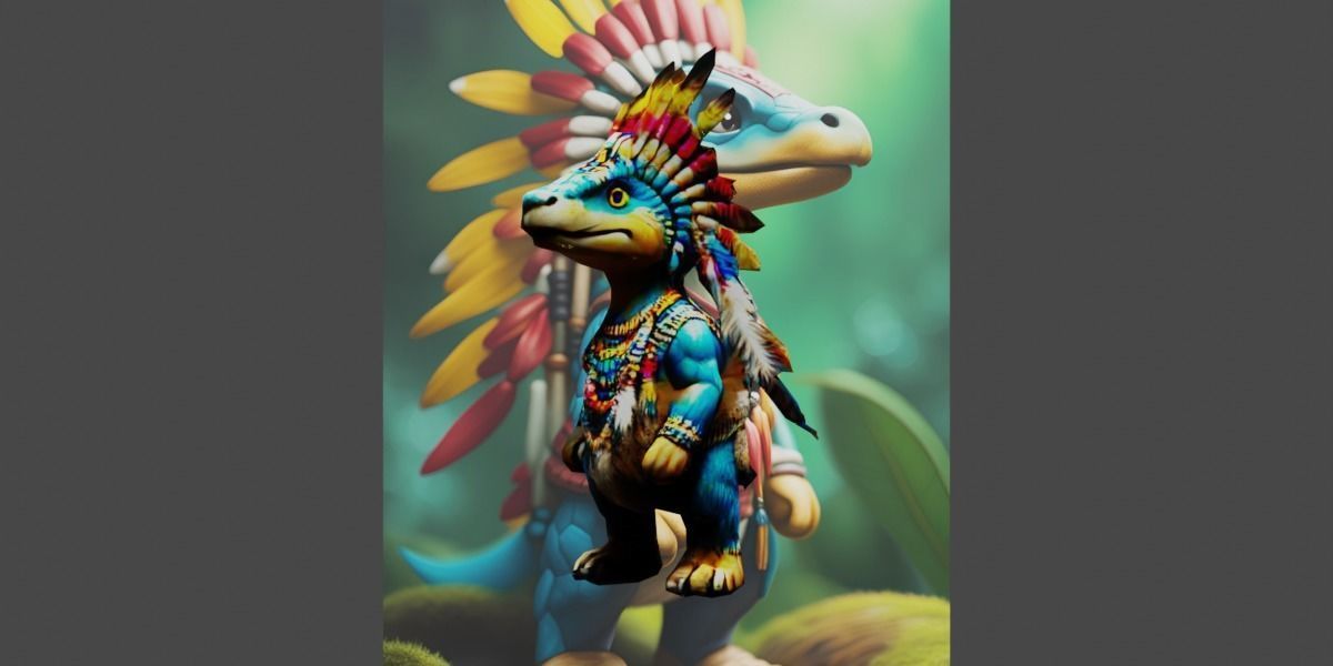 3D model brightly colored toy of a dinosaur with feathers VR / AR / low ...