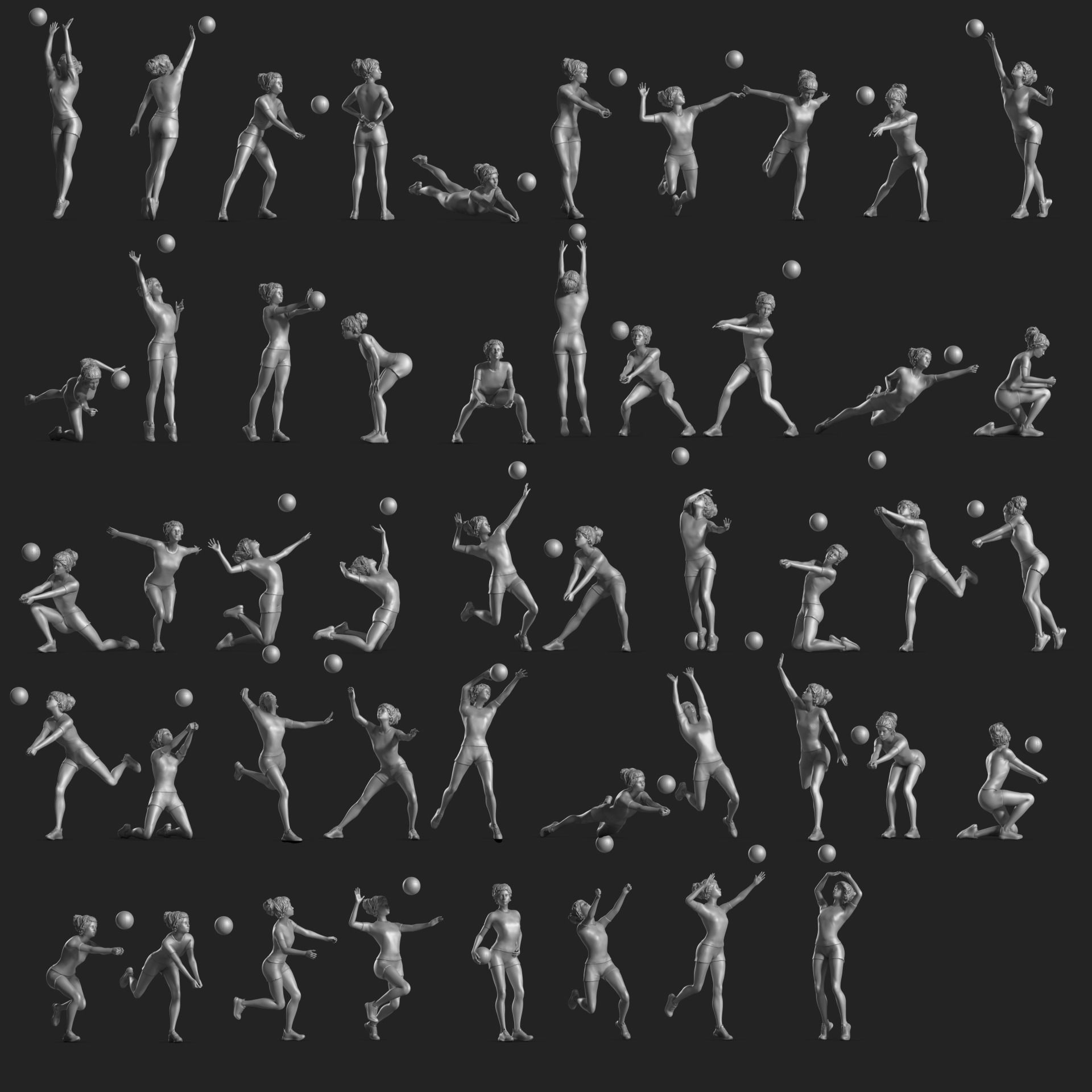 volleyball Woman 48 figure Set 01 3D model 3D printable | CGTrader