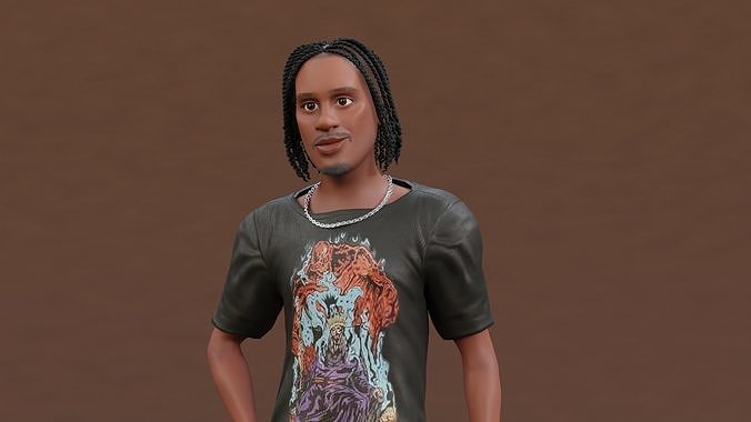 3D model Afro boy cartoon black man boy Rigged VR / AR / low-poly ...