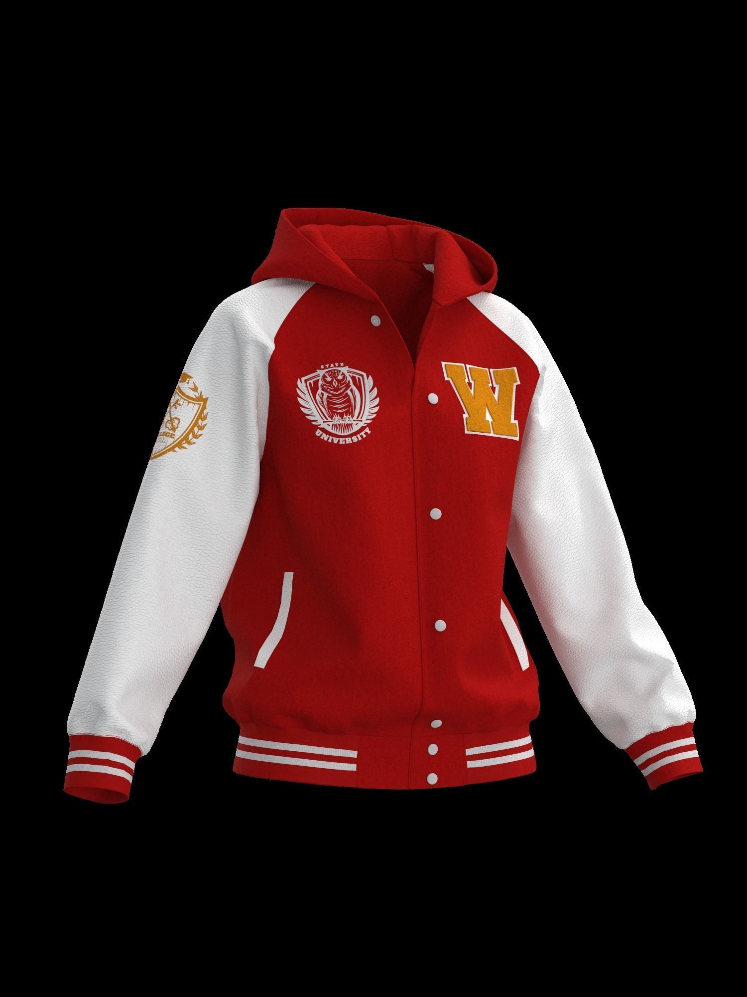 Female raglan varsity jacket 3D model animated rigged | CGTrader
