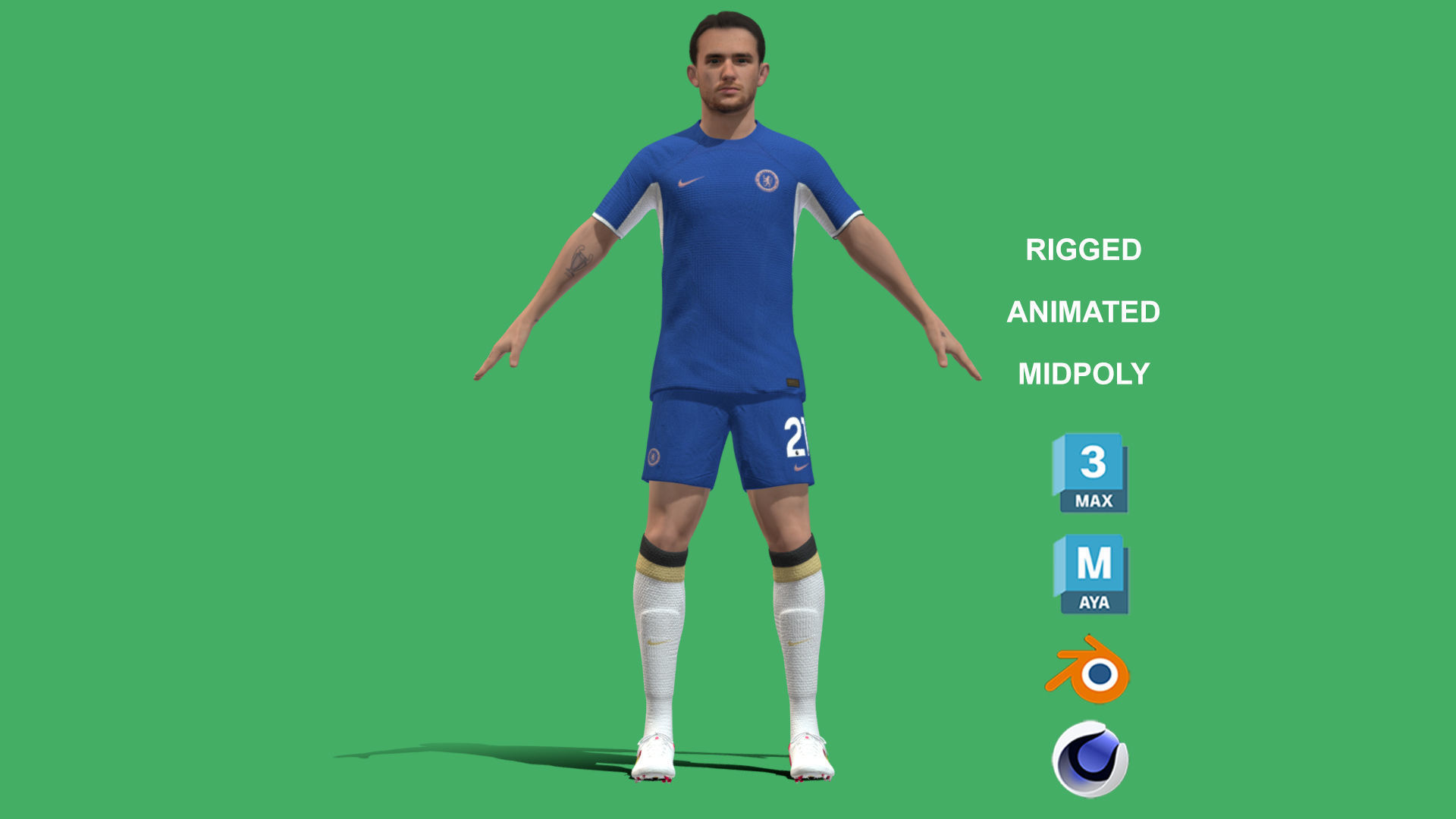 3D Rigged Ben Chilwell Chelsea 2024 3D model animated rigged | CGTrader