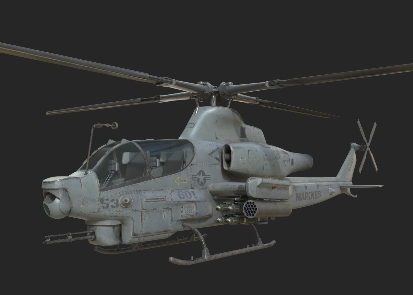 3D model USMC AH1Z Viper Attack helicopter AH-1Z gunship VR / AR / low ...