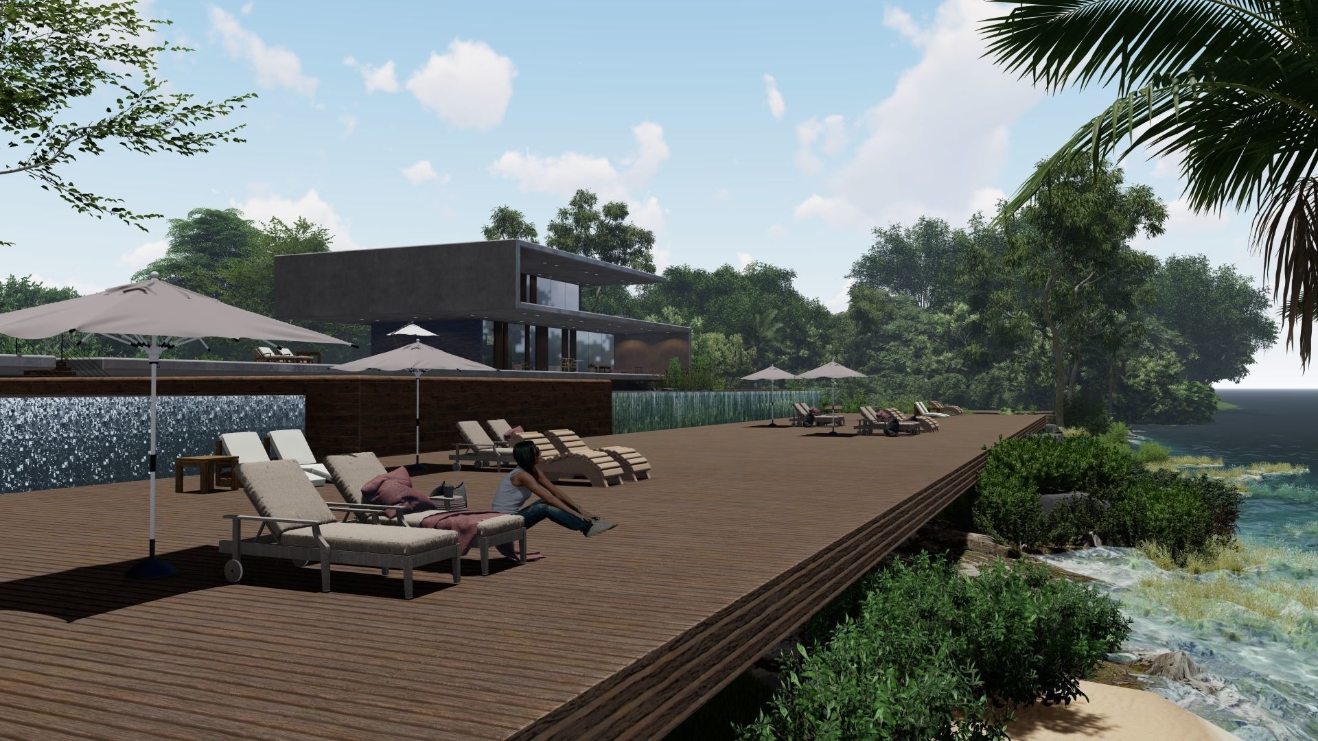 Folding modern architecture beach house Revit Rocks underground 3D ...