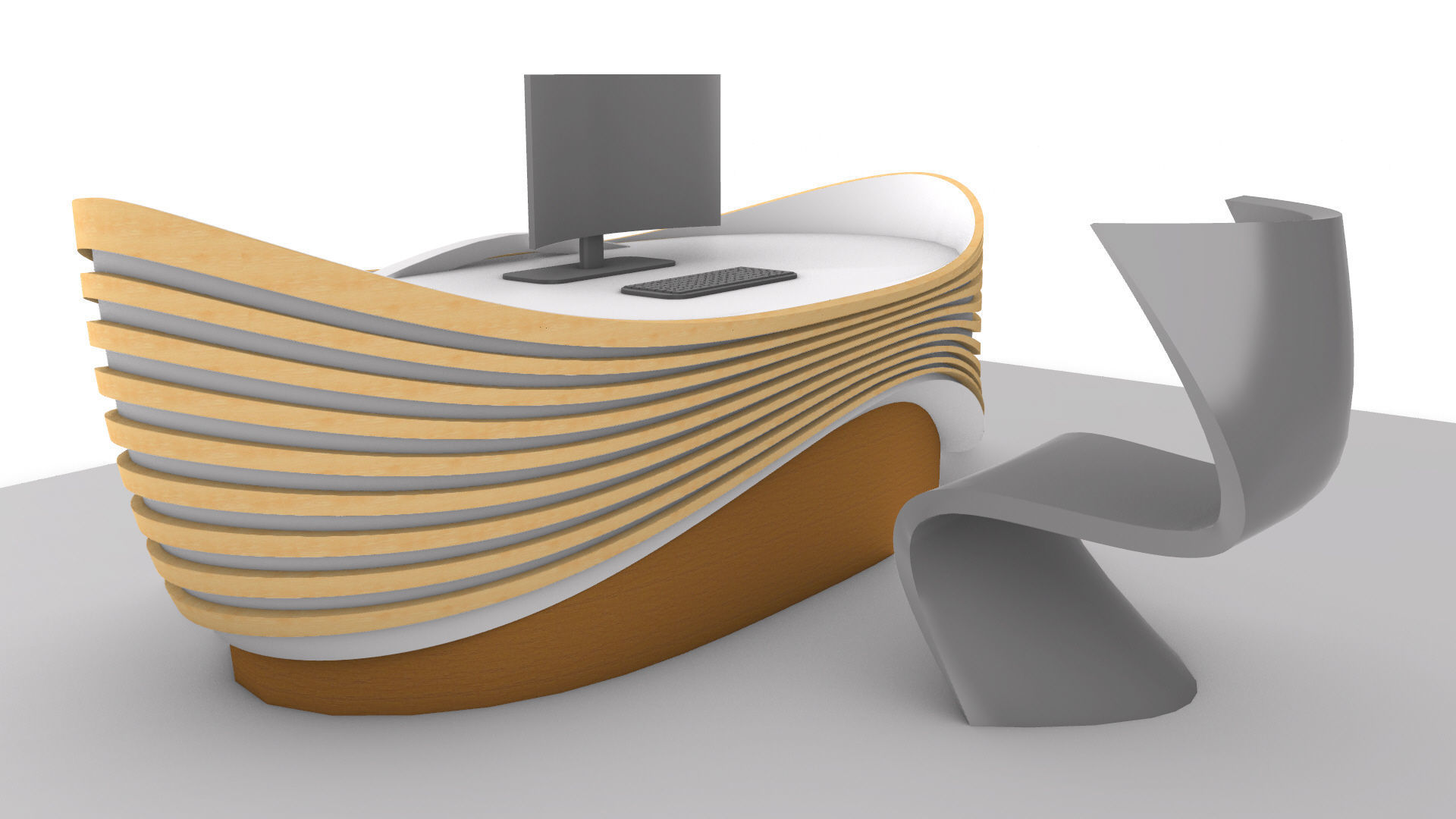 Parametric Wavy Reception Desk 3D model | CGTrader