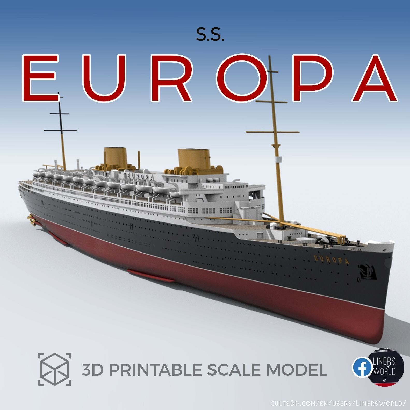 SS EUROPA German ocean liner 1928 print ready model 3D model 3D ...