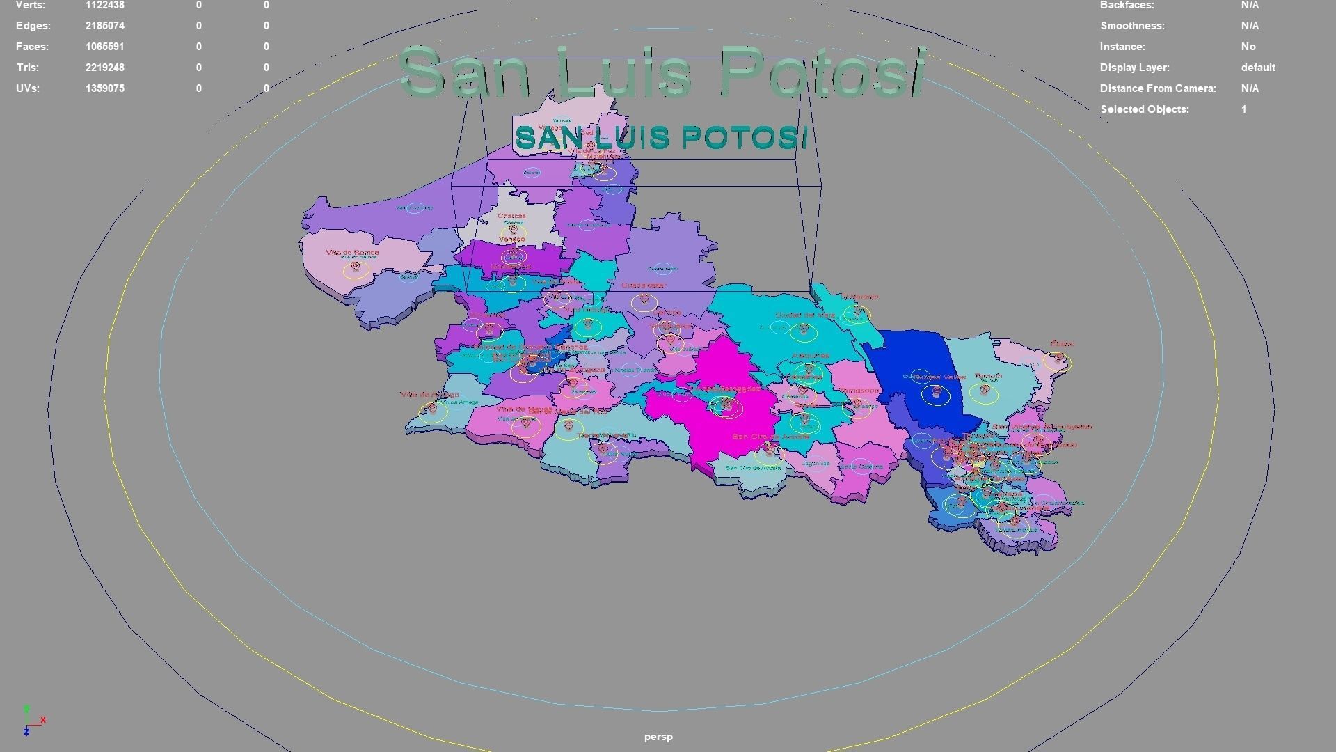 San Luis Potosi Mexico map region geography political 3D model rigged ...