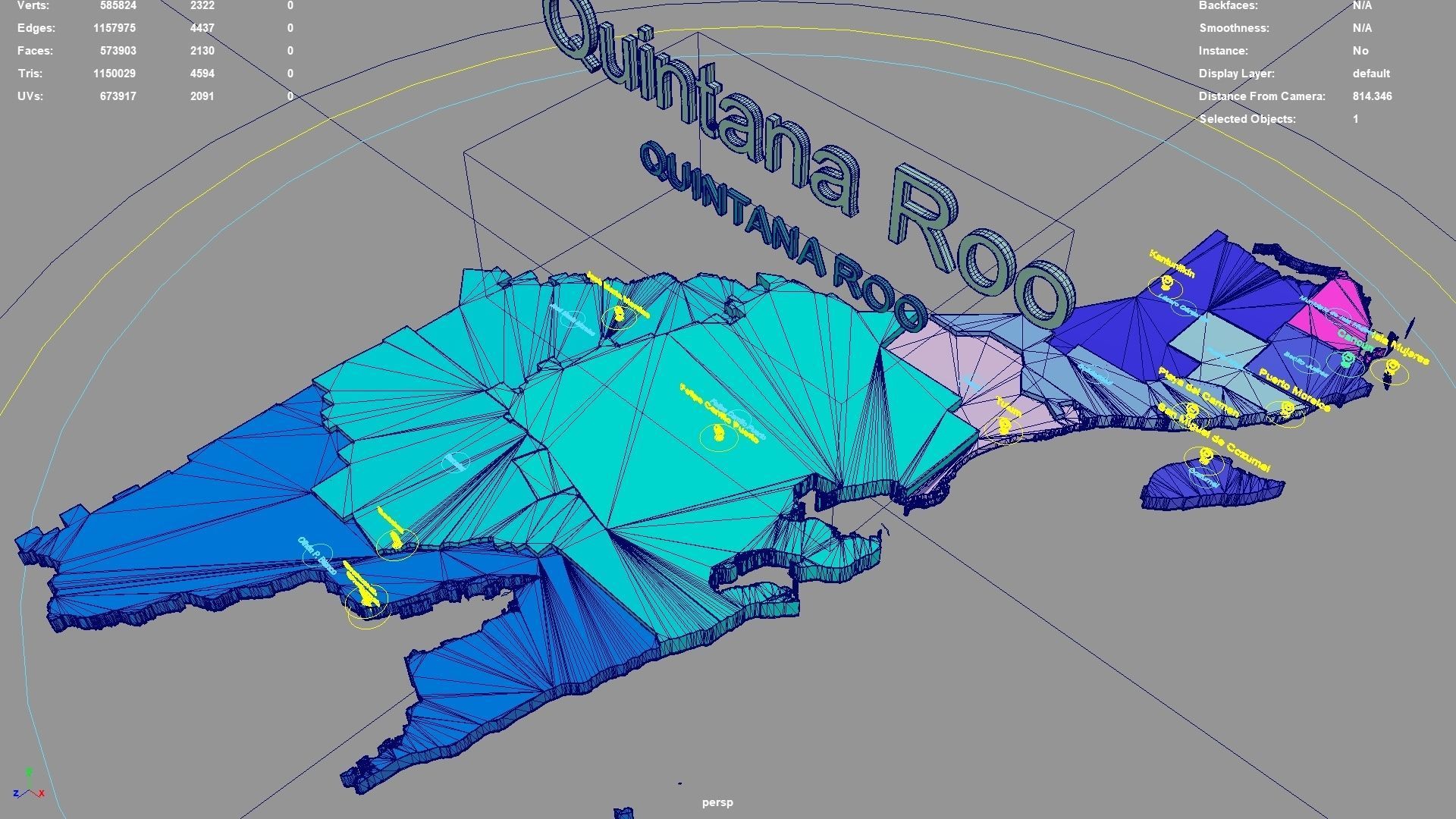 Quintana Roo Mexico map region geography political geographic 3D model ...