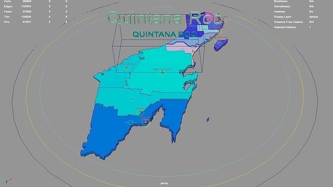 Quintana Roo Mexico map region geography political geographic 3D model ...